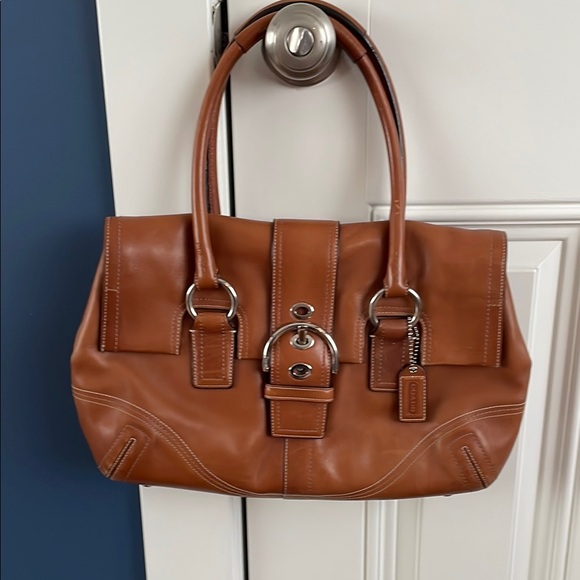 Coach | Bags | Coach Tan Satchel With Double Rolled Handles And ...